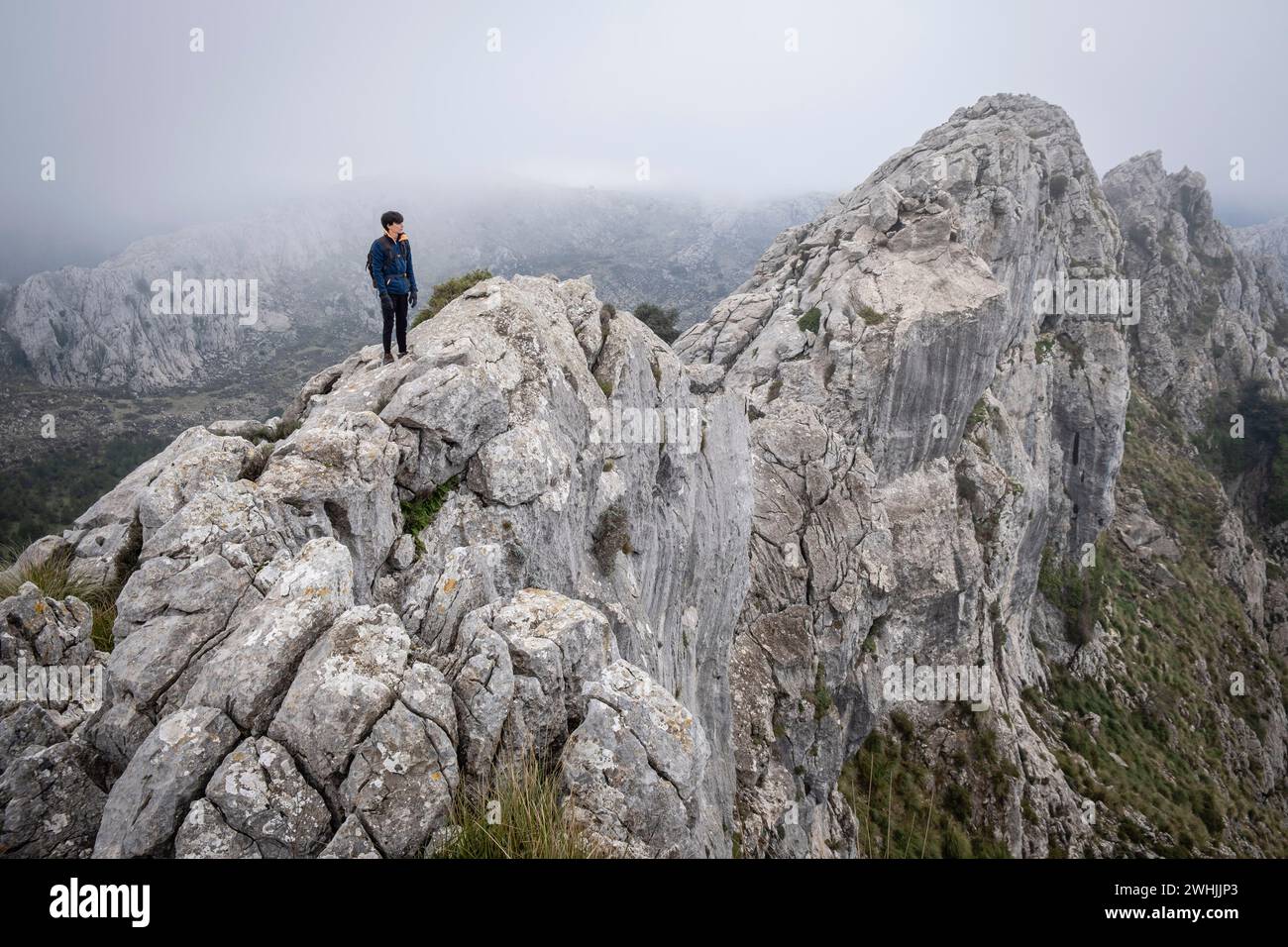 Lonely mountaineer on the edge of Son Torrella sierra Stock Photo - Alamy