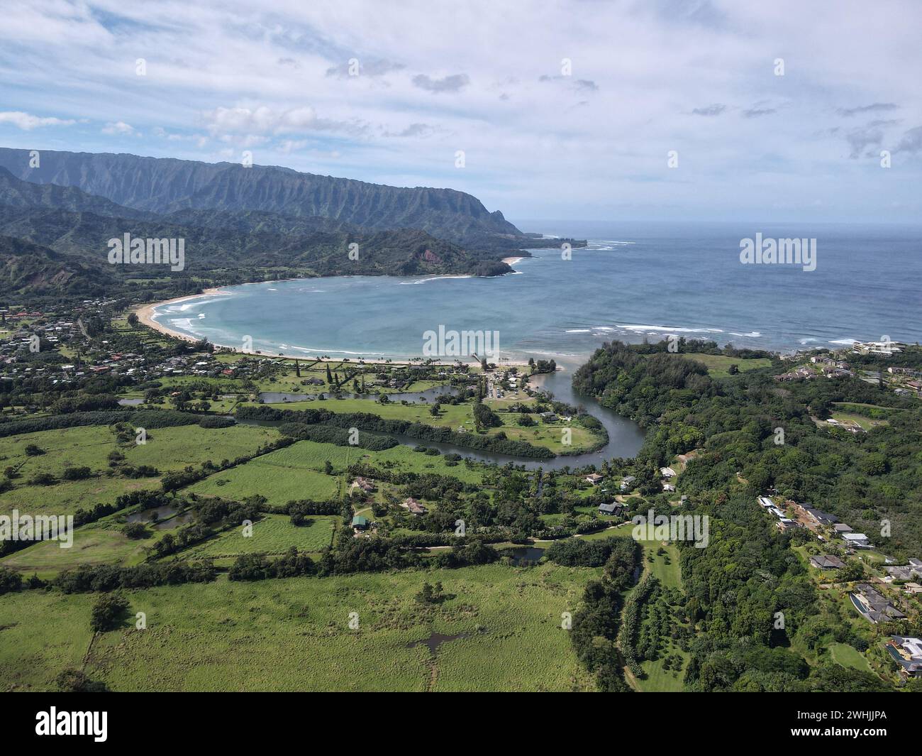 Aerial view of Hanalei Bay on Kauai Stock Photo - Alamy