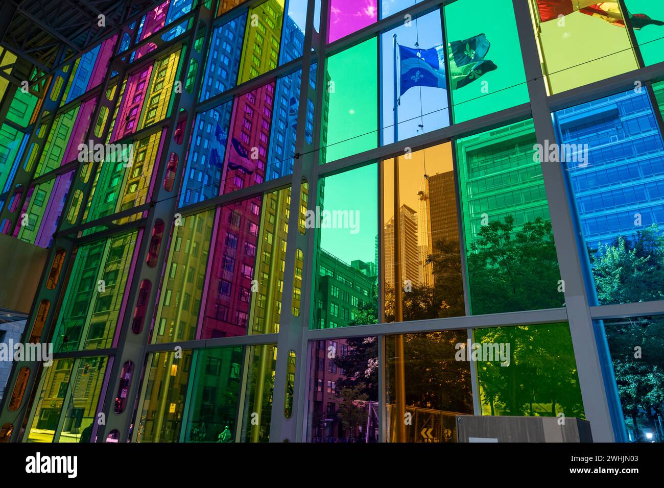 Colorful modern stained glass windows. Palais des congres Montreal ...