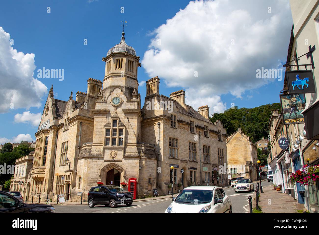 Bradford-on-Avon town centre with its honey coloured stone buildings ...