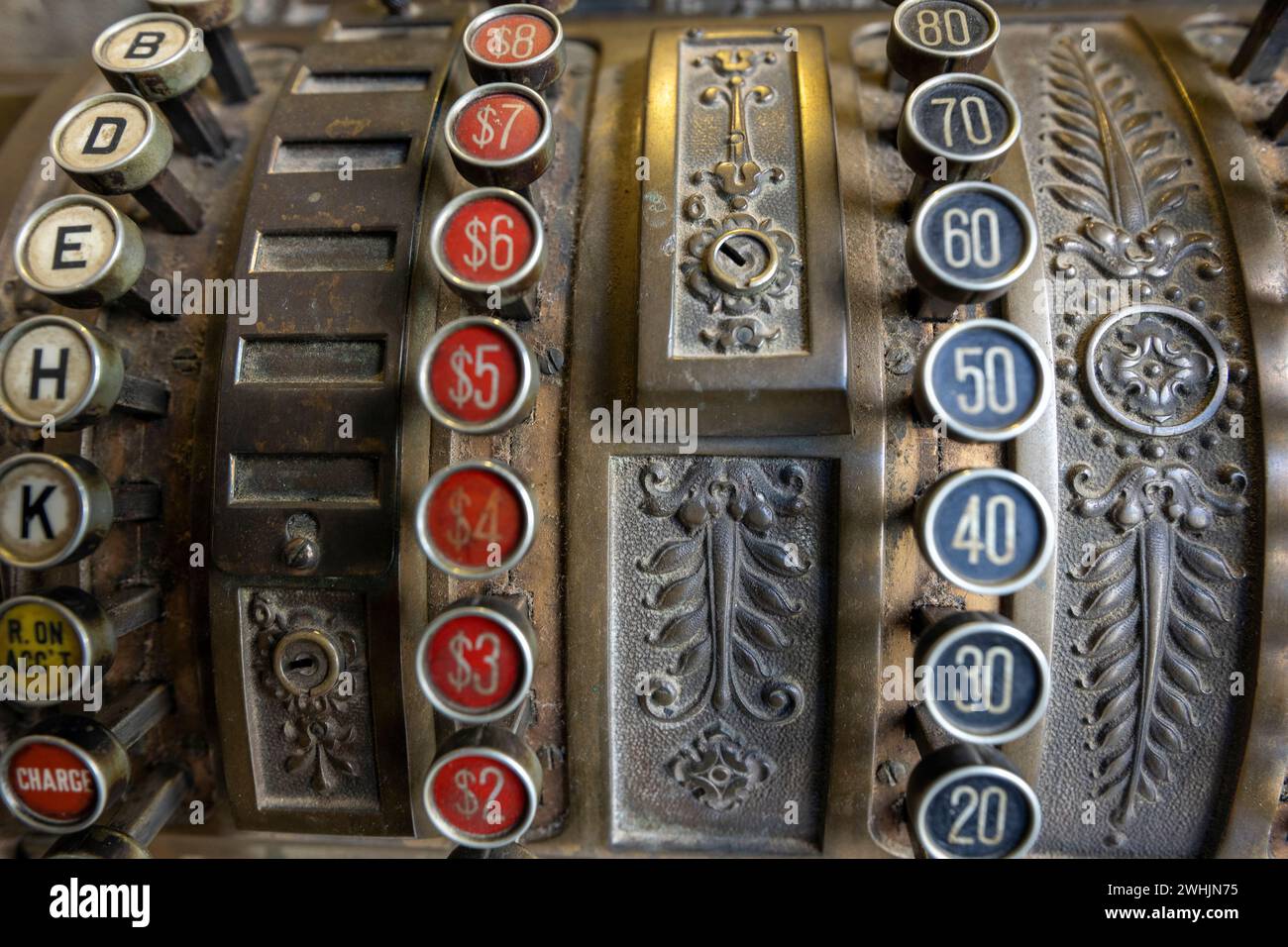 Old Cash Register in close up shot. Antique style cashier register with ...
