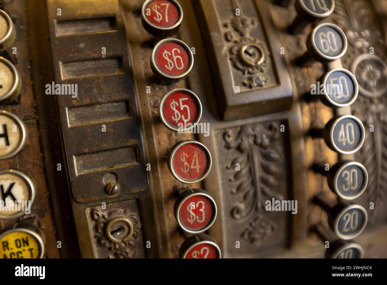 Old Cash Register in close up shot. Antique style cashier register with ...