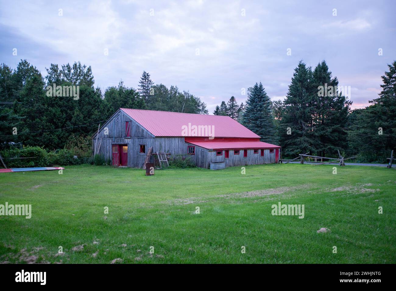 Rural landscape at dusk with old red barn. Ottawa, Canada Stock Photo ...