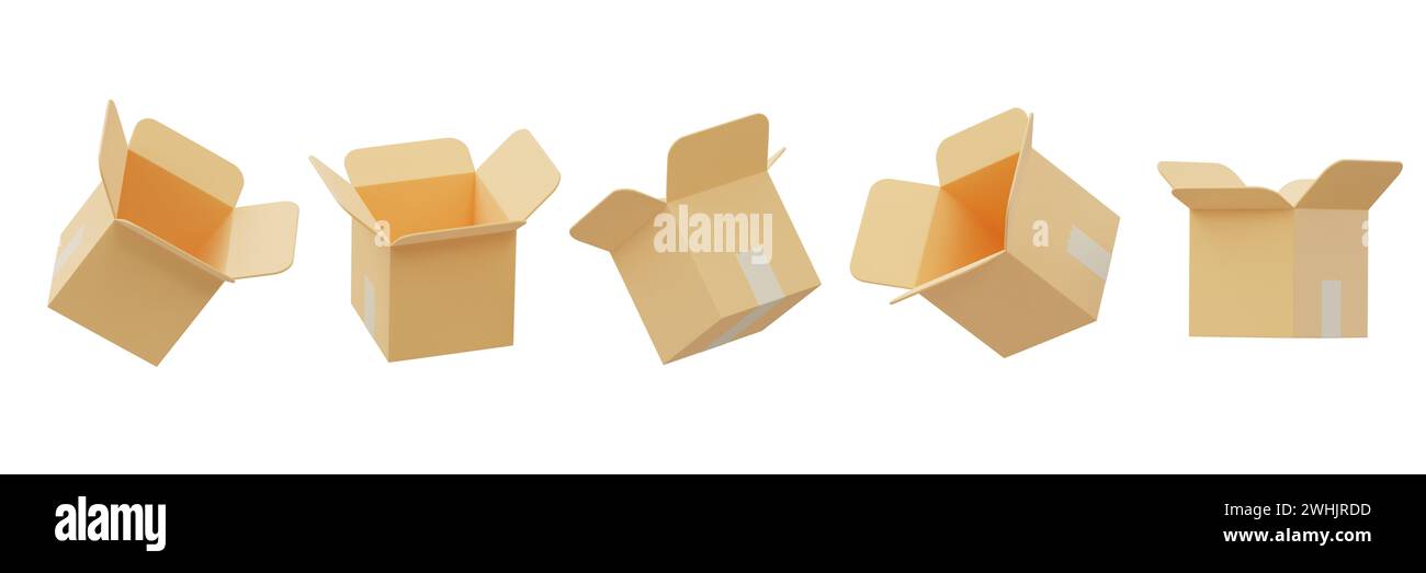 Box parcel collection set isolated background 3d rendering without AI ...