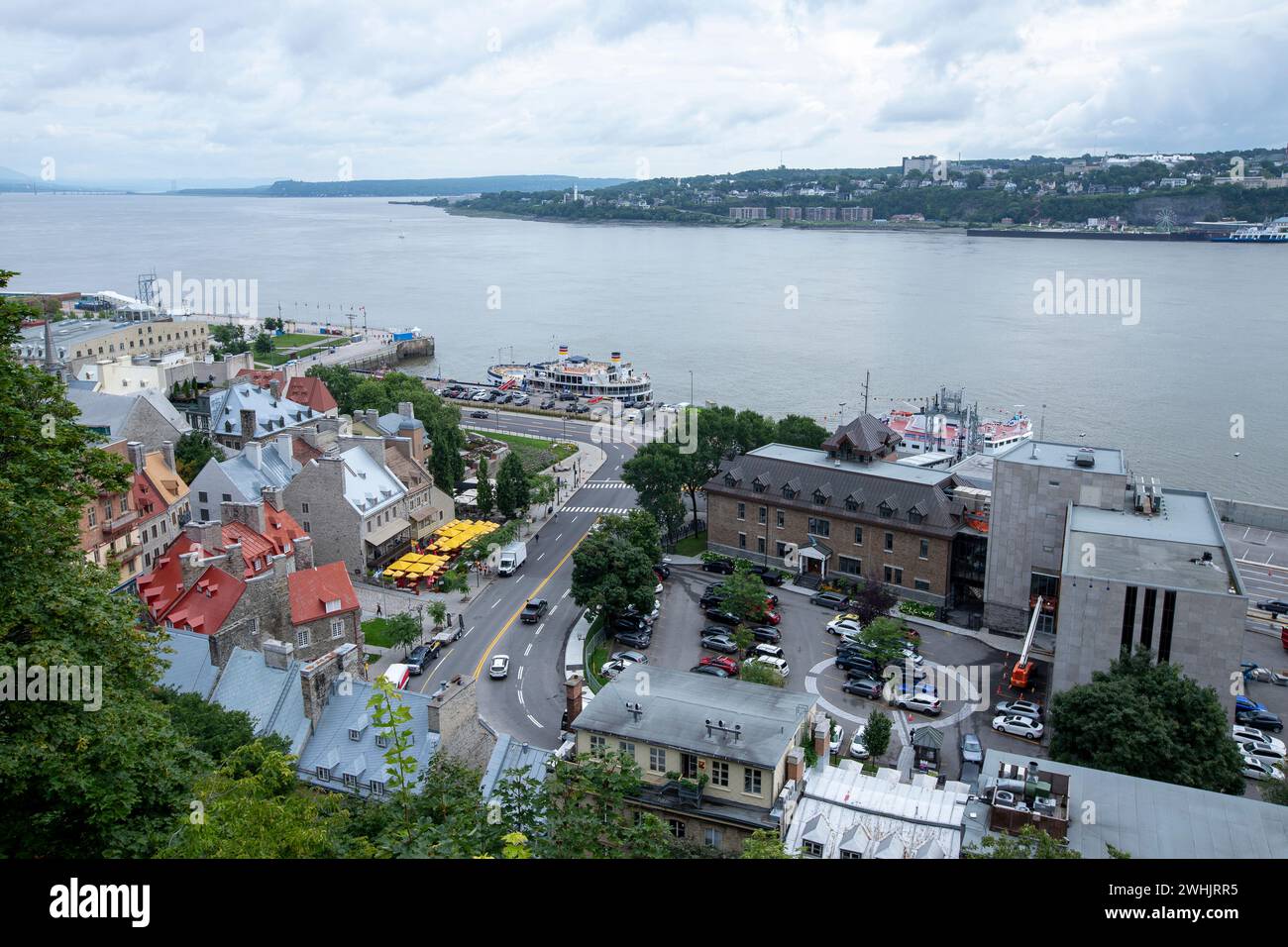 Aerial view of Lower Town (Basse-Ville) and St. Lawrence River in ...