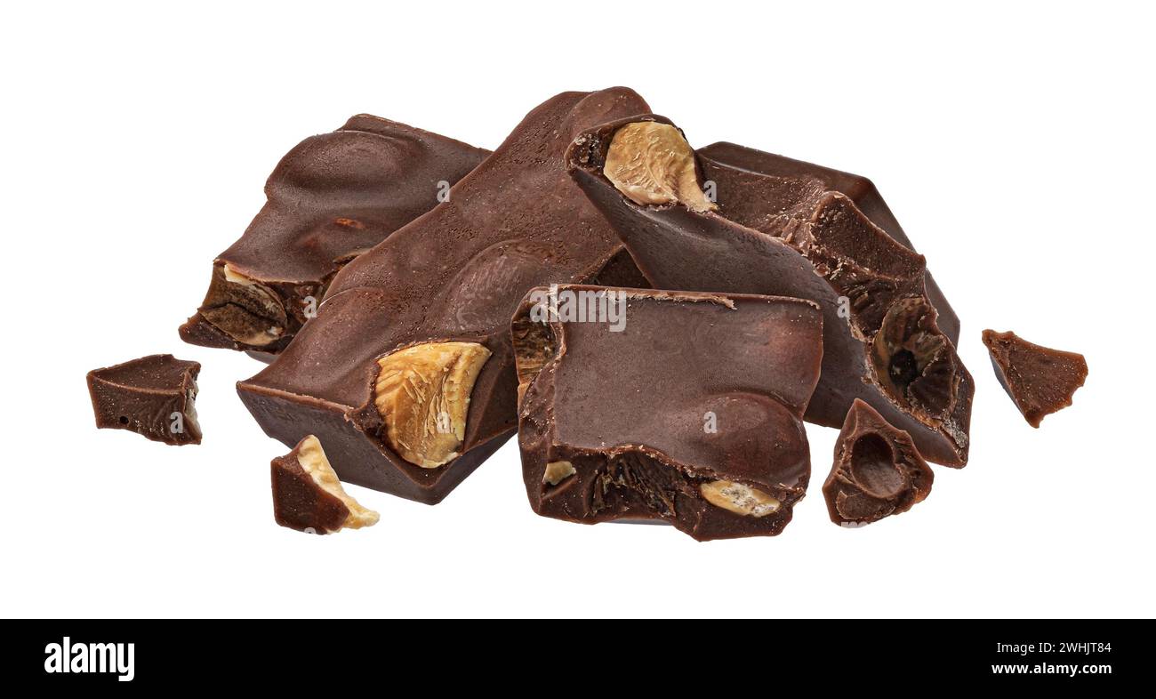 Dark chocolate chunks with almond isolated on white background Stock ...