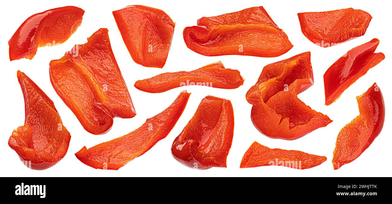 Pickled red pepper, marinated paprika slices isolated on white ...
