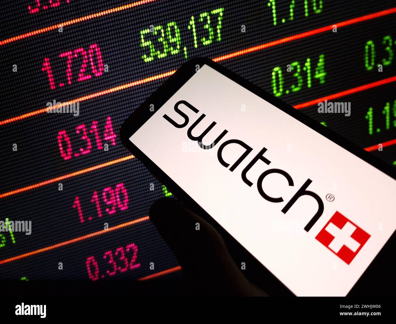 Konskie, Poland - February 09, 2024: Swatch company logo displayed on ...