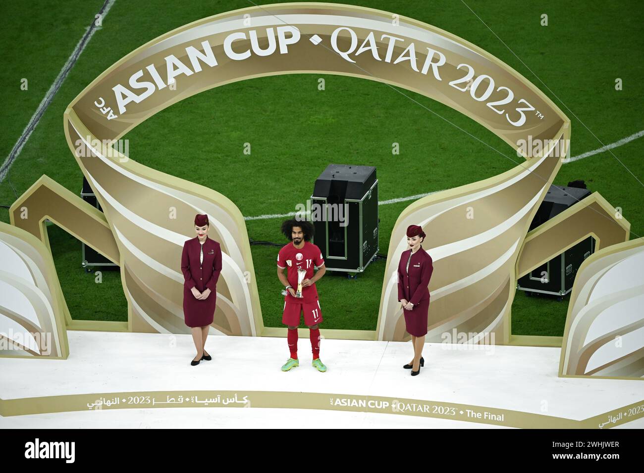 Lusail, Qatar. 10th Feb, 2024. Akram Afif of Qatar poses with the ...
