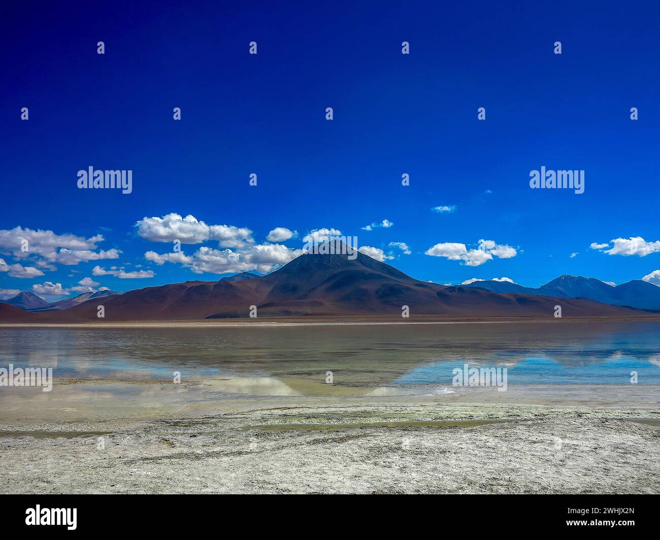 Miniques Lagoon and Volcano - Atacama Desert, Chile. Andes Stock Photo ...