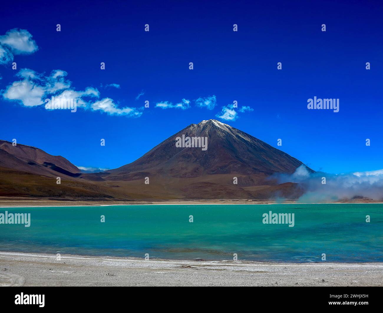 Miniques Lagoon and Volcano - Atacama Desert, Chile. Andes Stock Photo ...