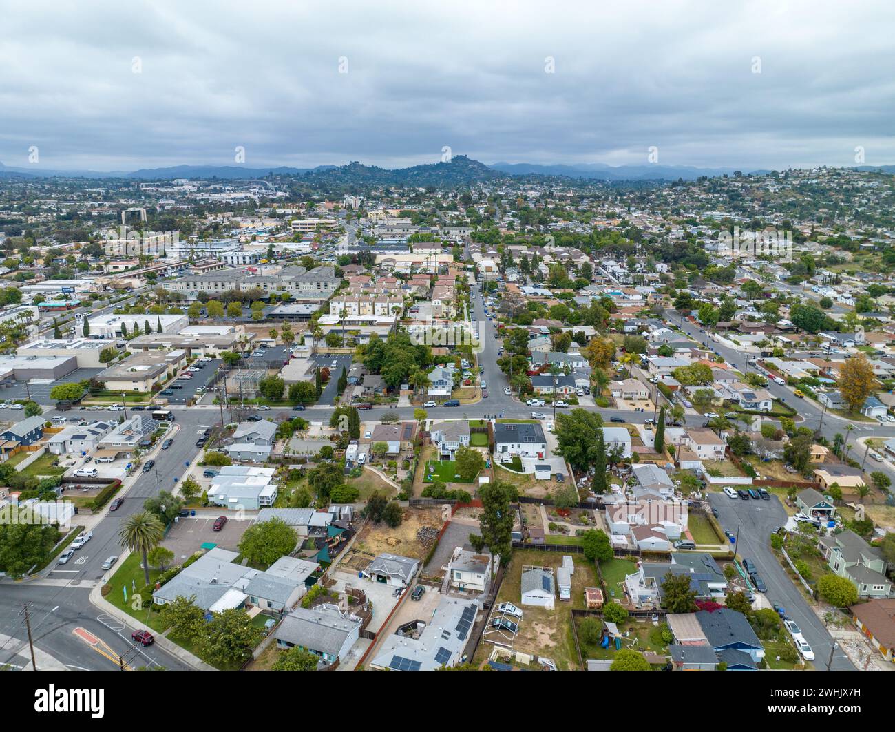 Aerial view of house in La Mesa City in San Diego, California, USA ...