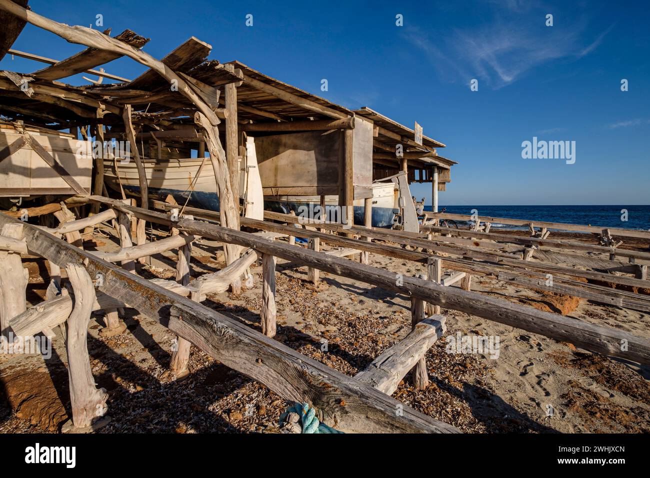 Ca MarÃ­ boathouse huts Stock Photo - Alamy