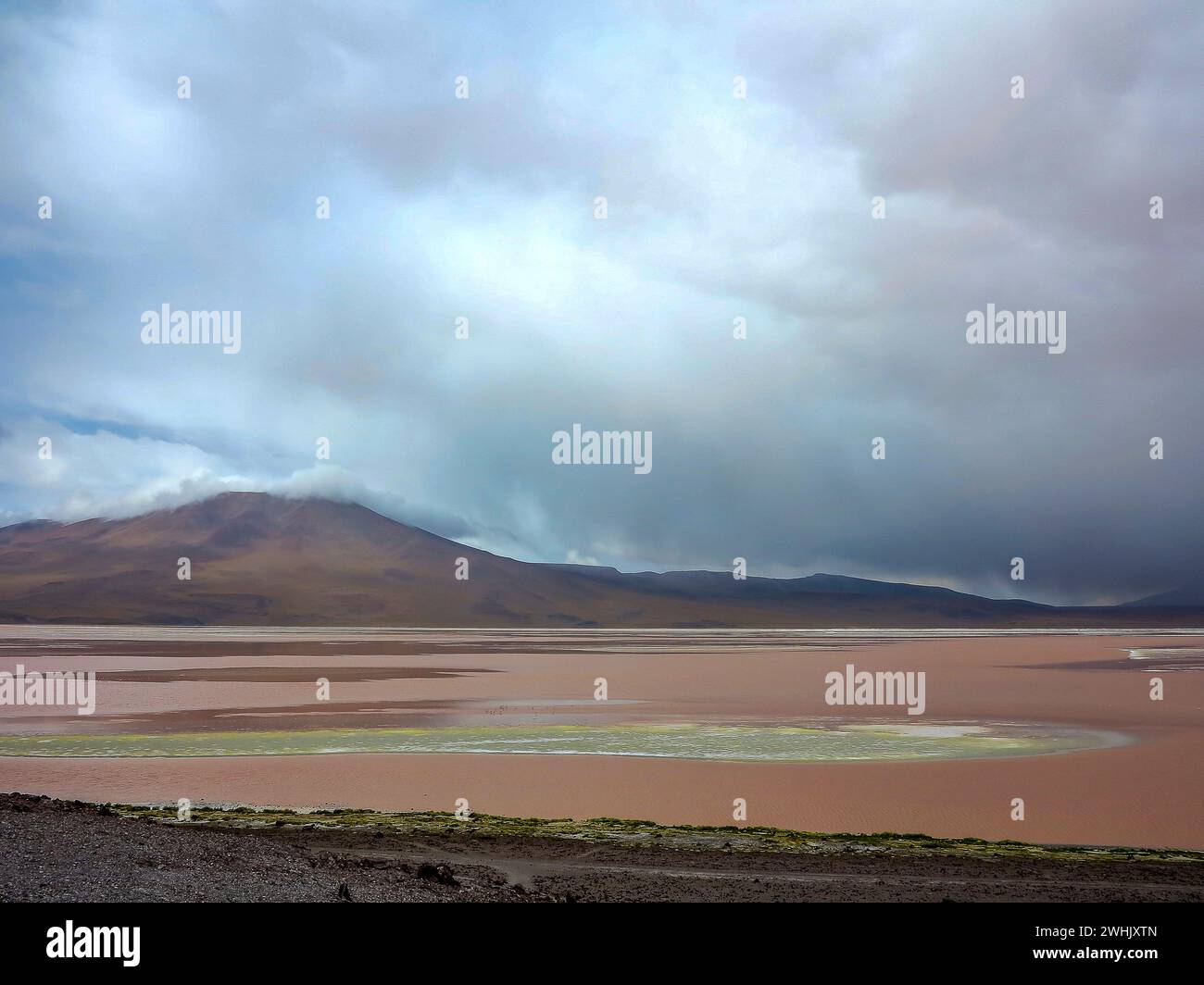 Miniques Lagoon and Volcano - Atacama Desert, Chile. Andes, place Stock ...