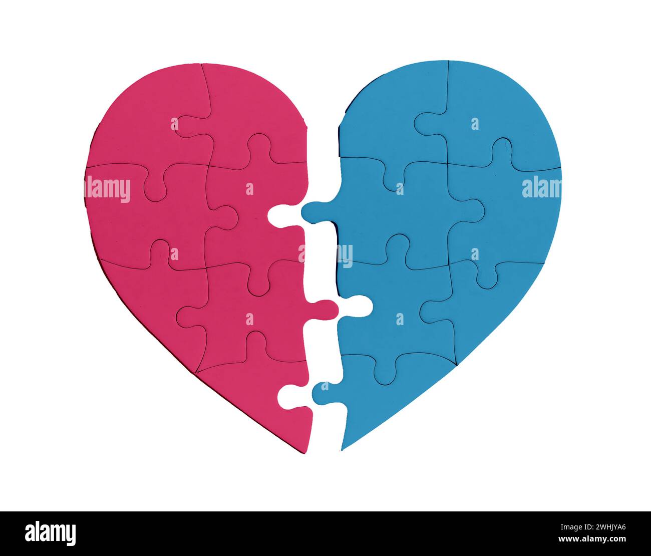 Broken split heart puzzle. Divorce, breakup, end of romance concept ...