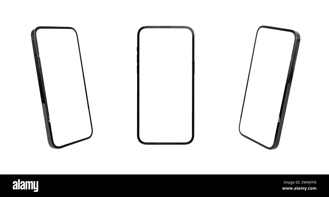 Mobile phone screen mockups. Smartphone displays mock-ups front and ...