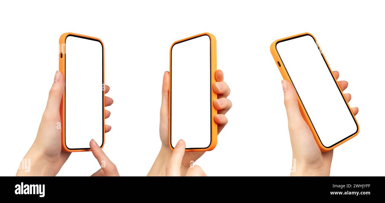 Mobile phone screen mockups. Smartphone mock-ups angle views ...