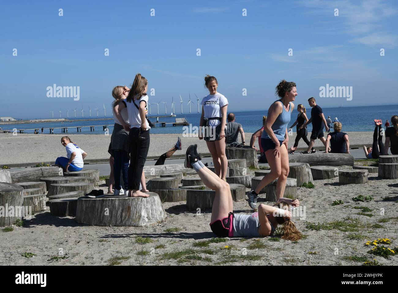 Copenhagen/Denmark 06.May 2018 Wind turnbanes park in danish water ...
