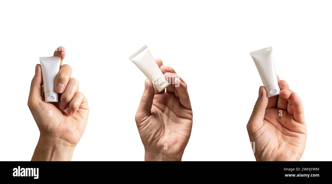 White blank cream tubes, cosmetic package mockups, beauty products in ...