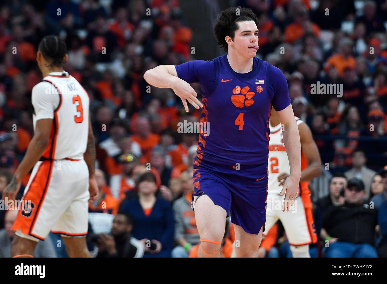 Clemson forward Ian Schieffelin (4) reacts during the second half of an ...
