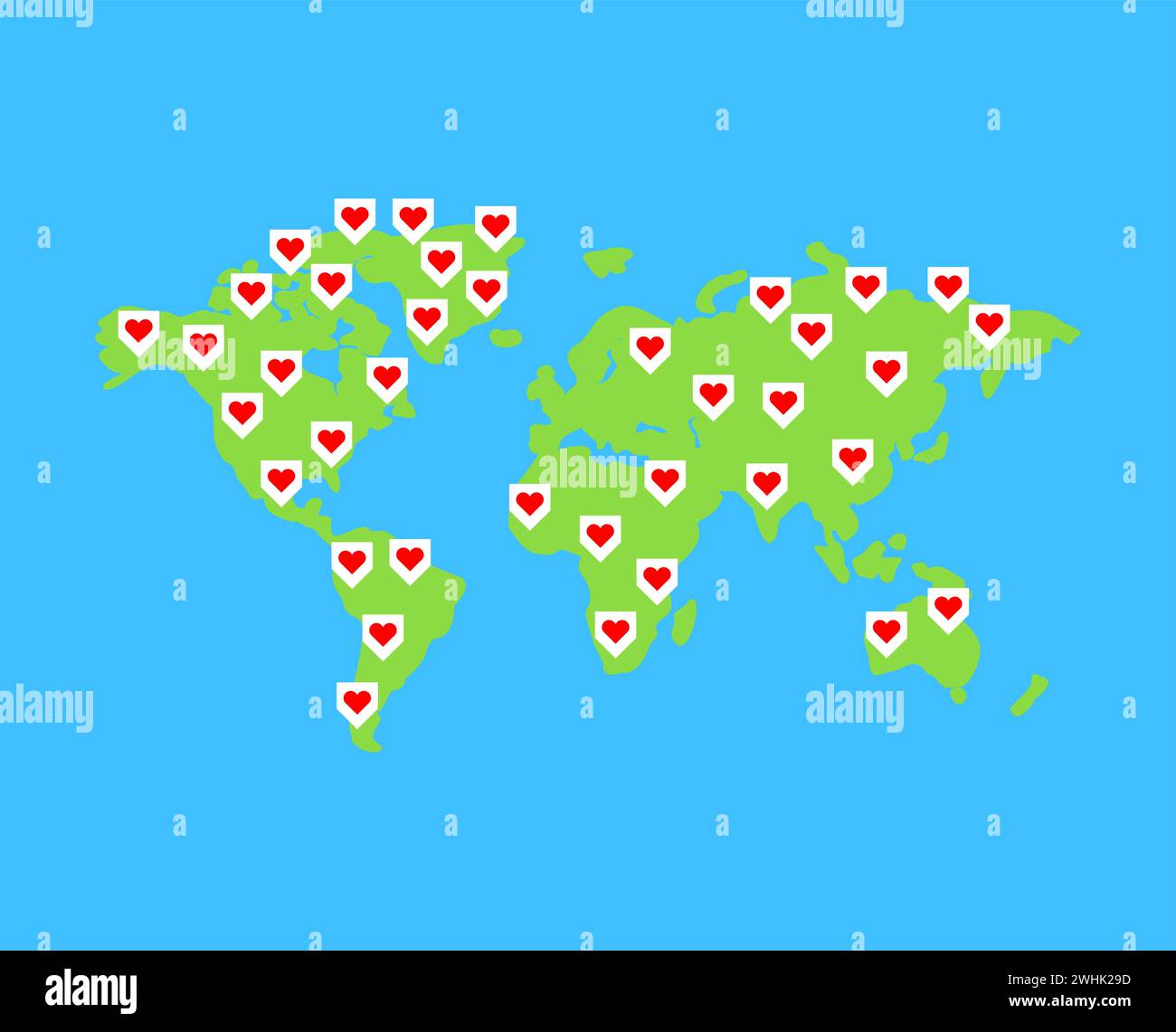 love map. Peace in hearts. World love. World map and heart. Universal ...