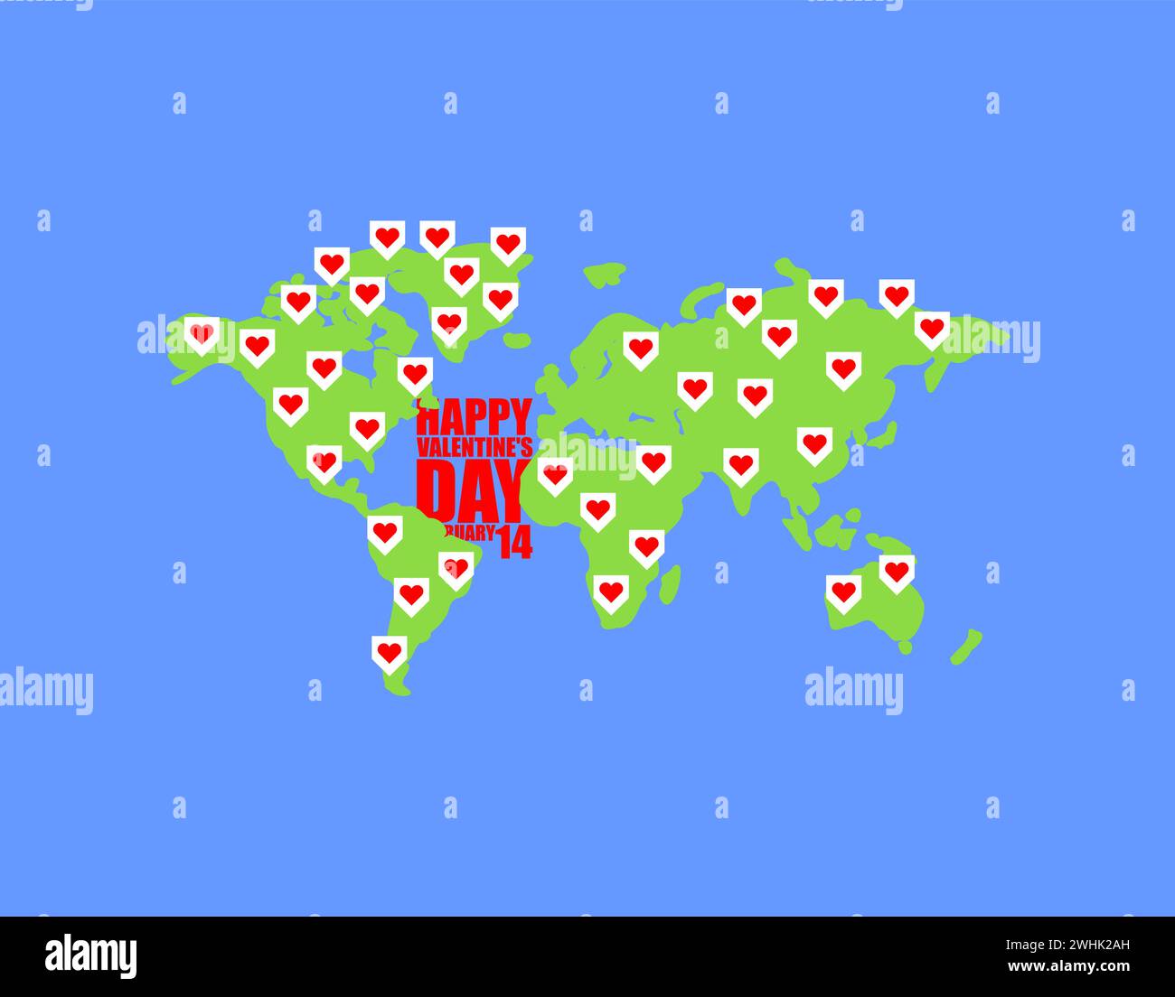Valentine's Day love map. Peace in hearts. World love. World map and ...