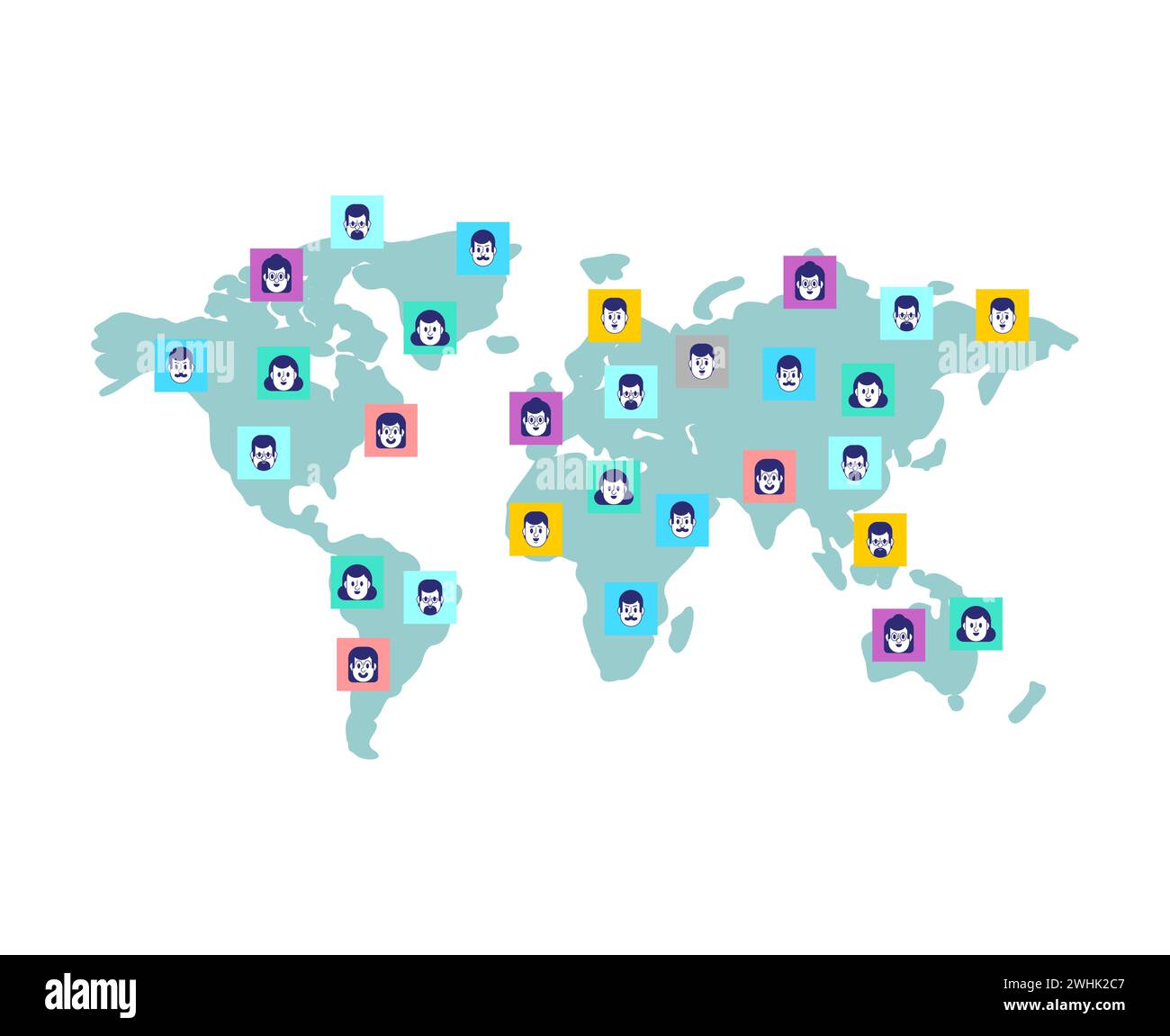 World map and people. Avatars on planet earth. Concept of world ...