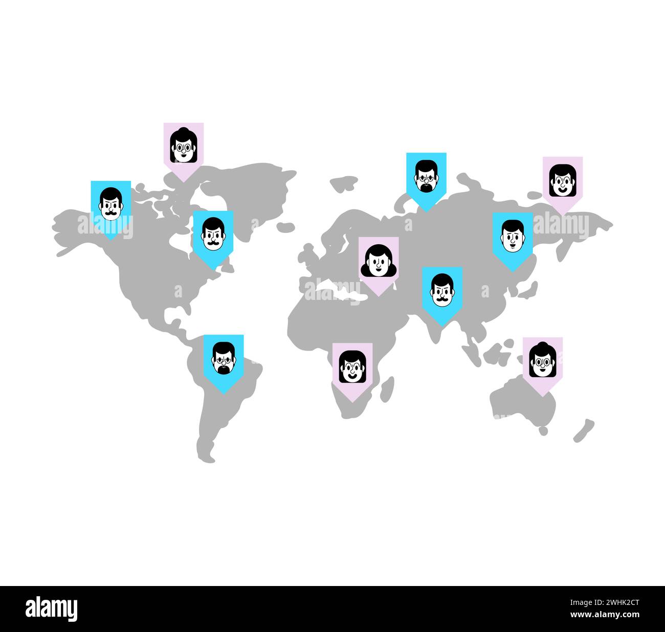 World map and people. Avatars on planet earth. Concept of world ...
