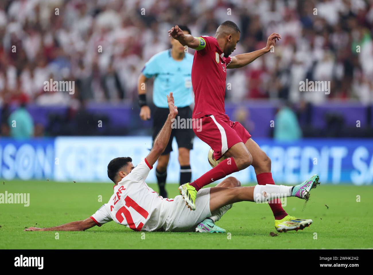Lusail, Qatar. 10th Feb, 2024. (L to R) Nizar Al Rashdan (JOR ...