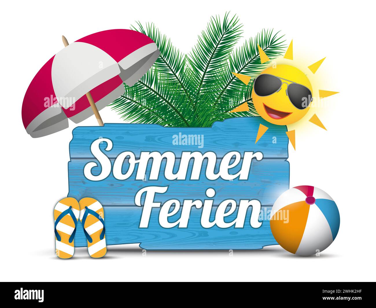 German text Sommerferien, translate Summer Holidays. Eps 10 vector file ...