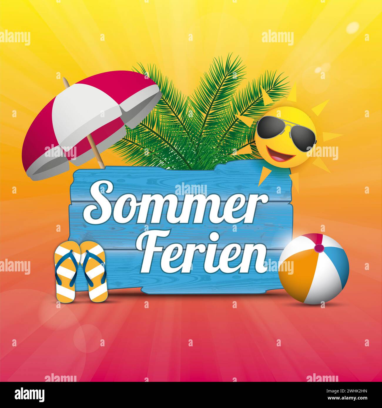 German text Sommerferien, translate Summer Holidays. Eps 10 vector file ...