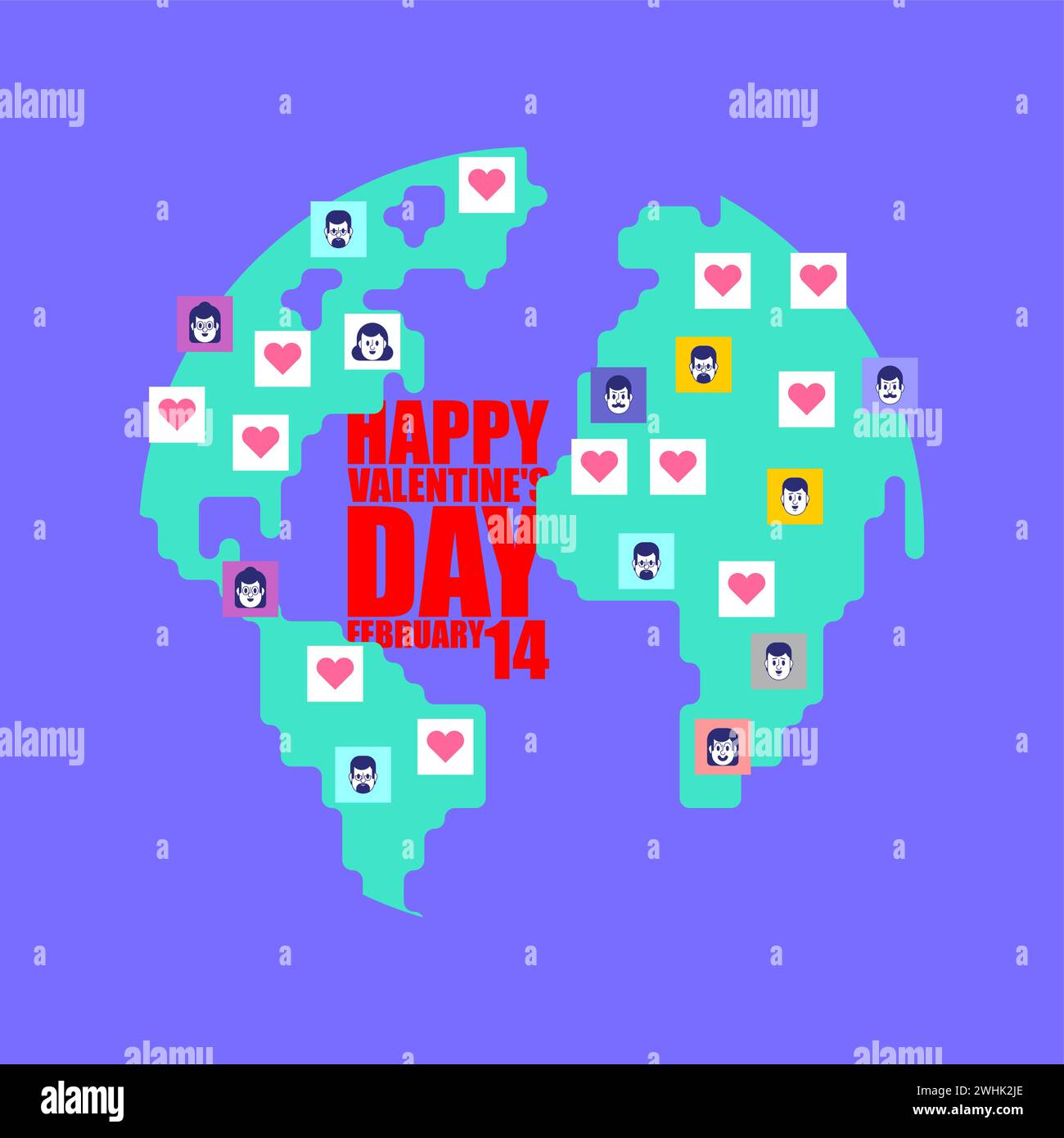 Valentine's Day love map. Peace in hearts. World love. World map and ...