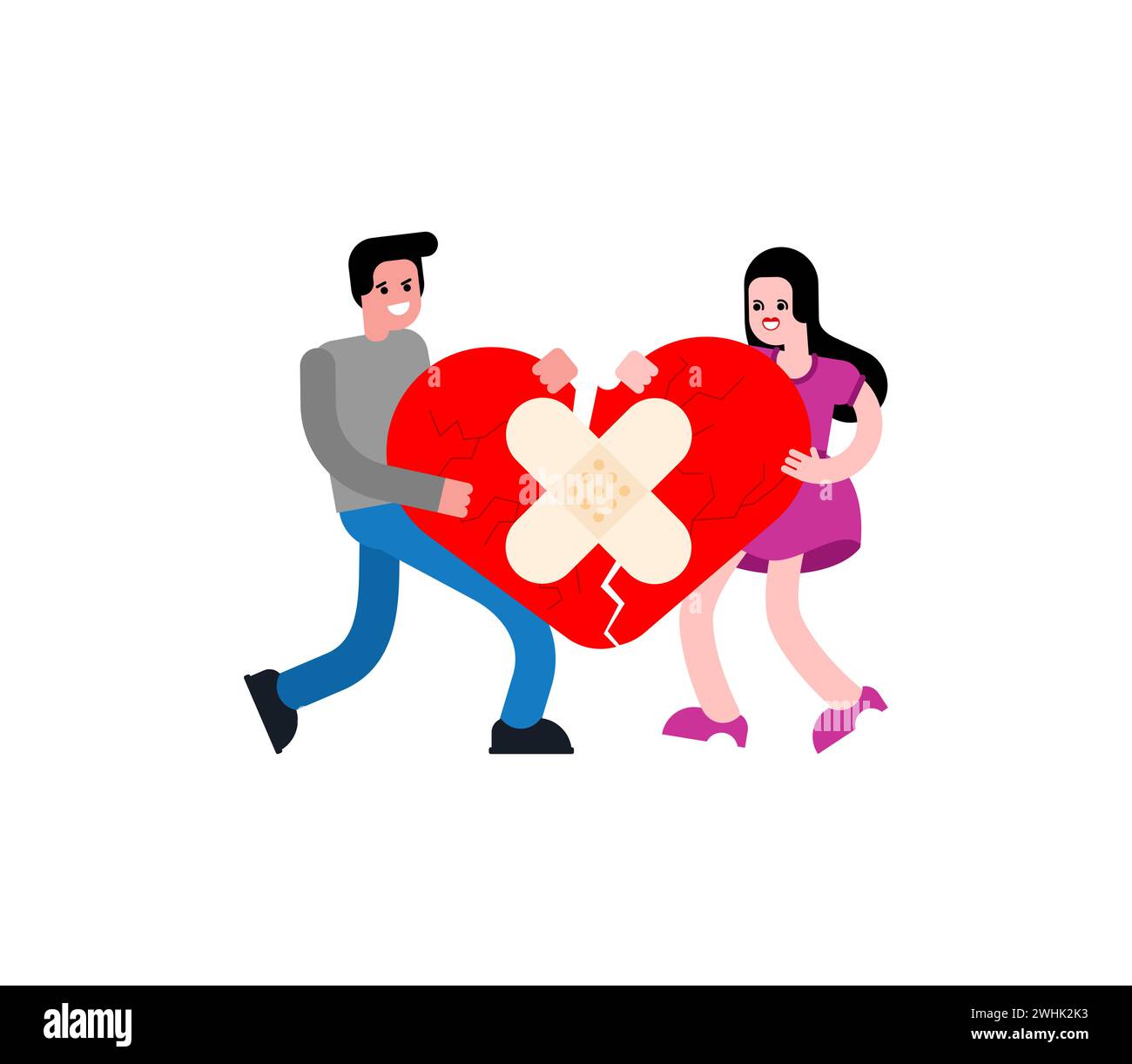 Reunion of love. Heart and plaster. Bridging broken heart. Concept of ...