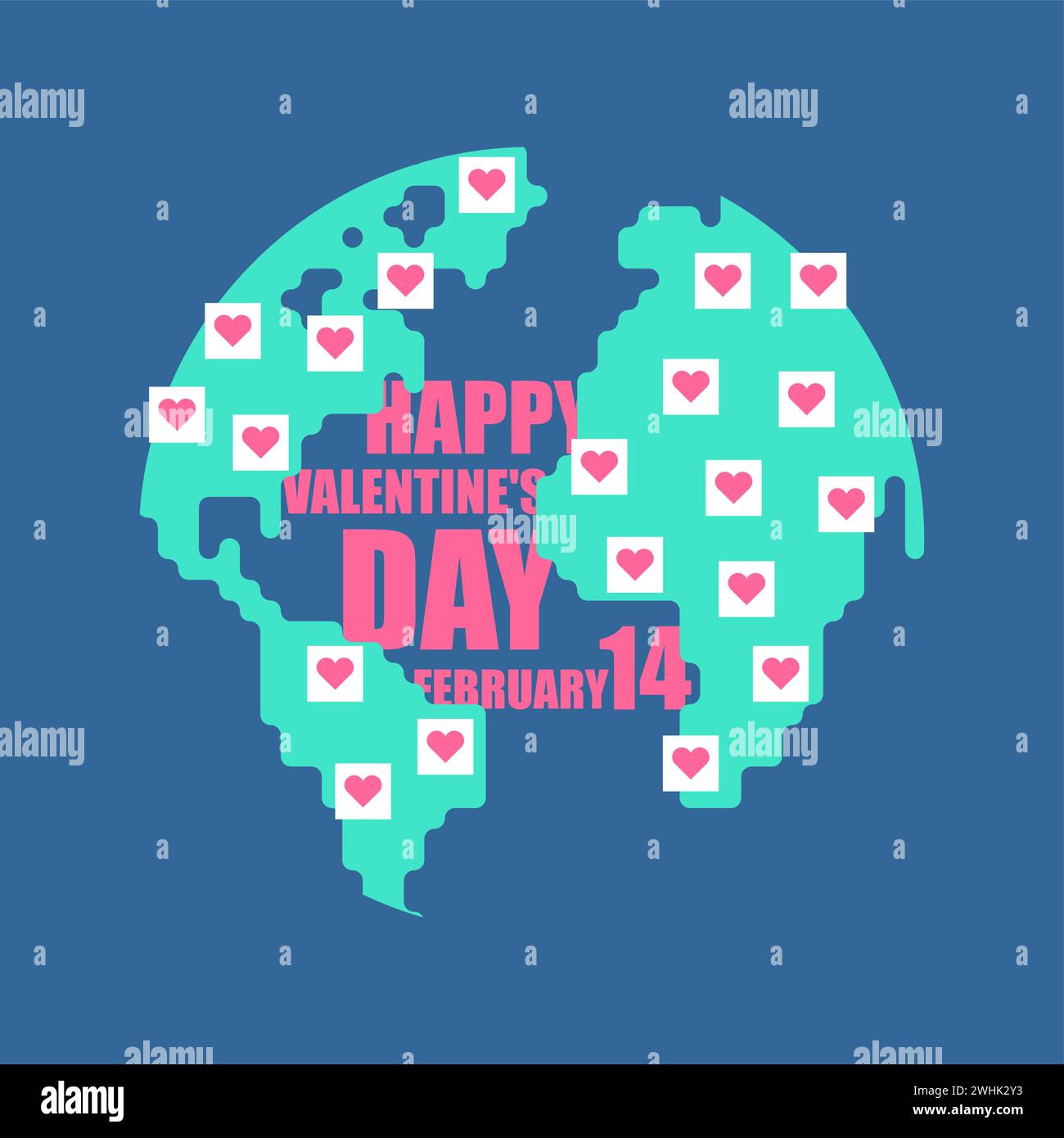 Valentine's Day love map. Peace in hearts. World love. World map and ...