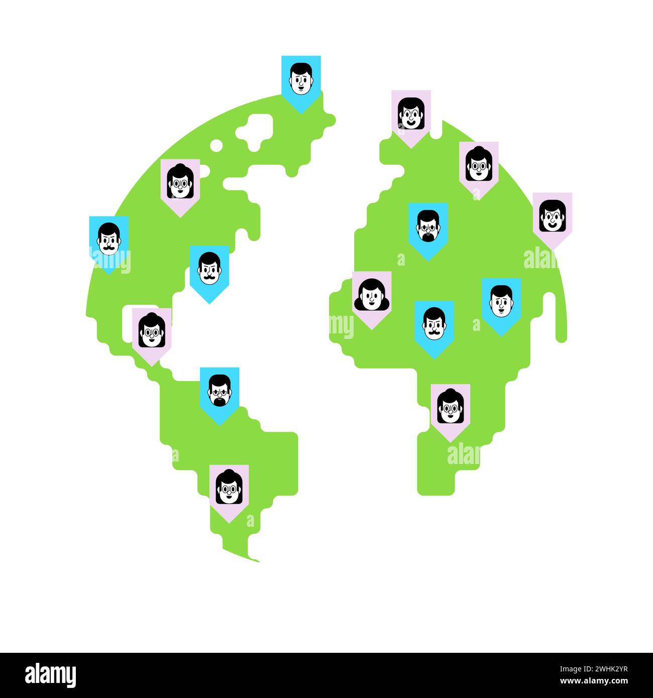 World map and people. Avatars on planet earth. Concept of world ...