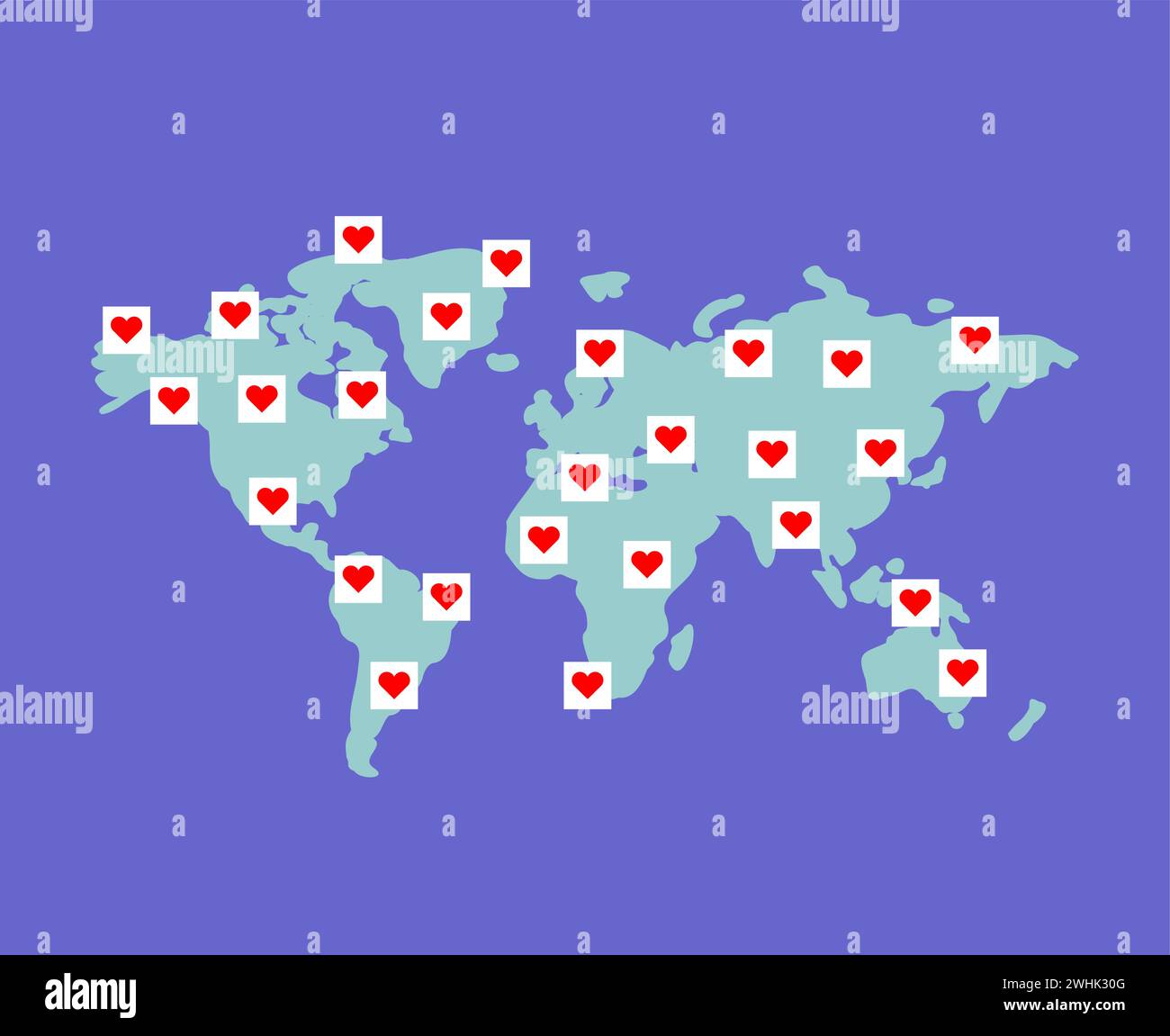 love map. Peace in hearts. World love. World map and heart. Universal ...