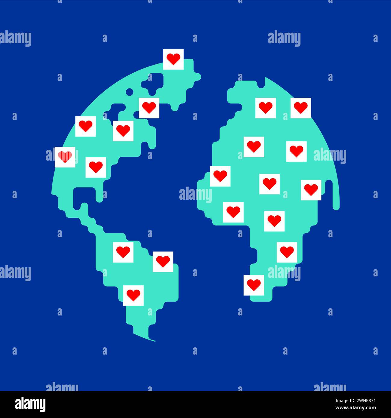 love map. Peace in hearts. World love. World map and heart. Universal ...