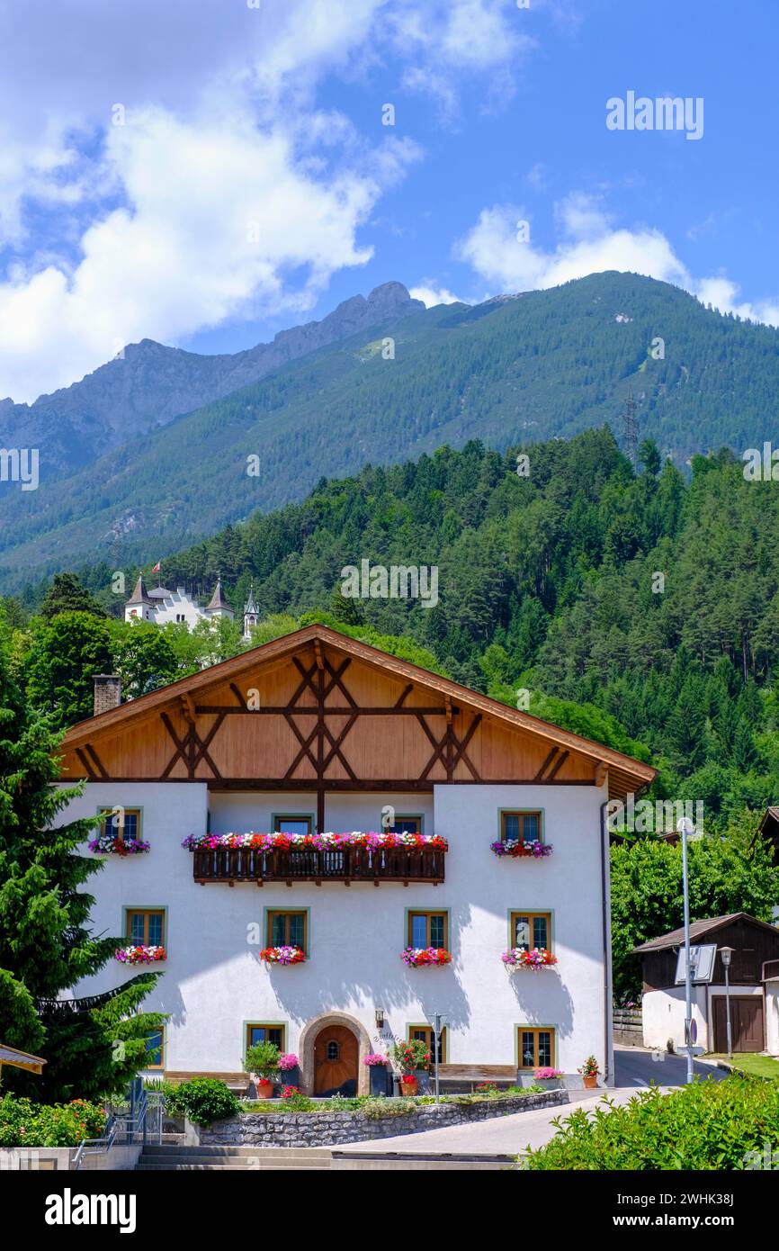 Farmhouse with Sigmundslust Castle, Vomp, Inntal, Tyrol, Austria Stock ...