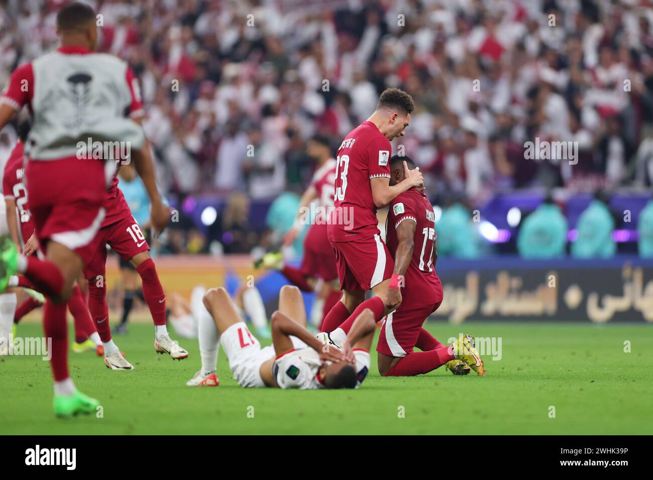 Lusail, Qatar. 10th Feb, 2024. (L to R) Khalid Muneer, Ismaeel Mohammad ...