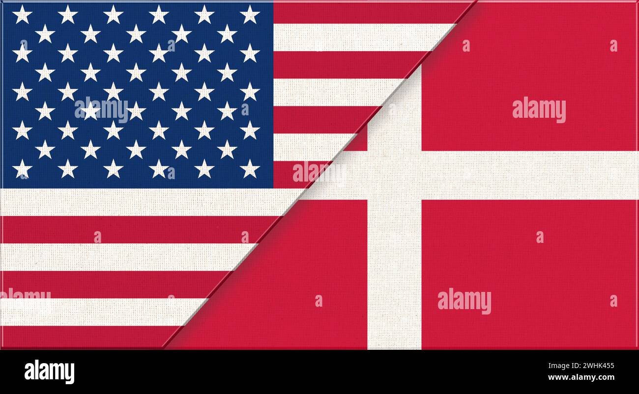 Flags of USA and Denmark. American and Dutch national flags on fabric ...