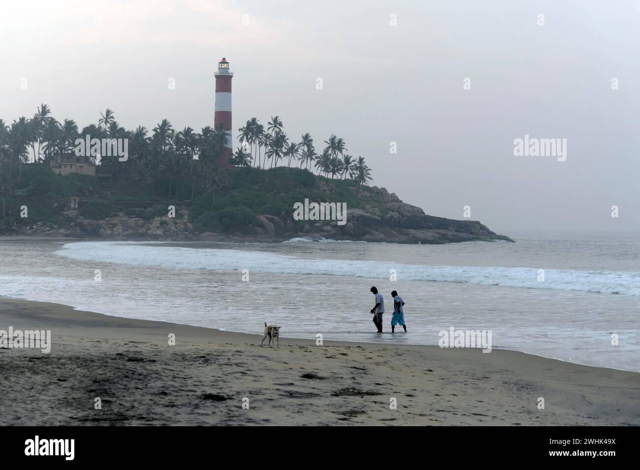 Holidaymakers on the beach of Kovalam, Malabar Coast, Malabar, Kerala ...