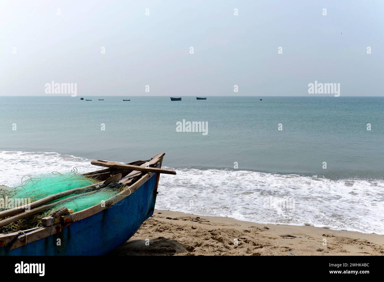 Fishing boats on the beach of Kovalam, Malabar coast, Malabar, Kerala ...