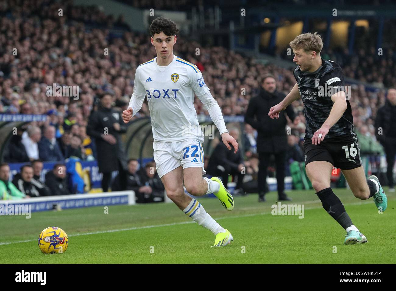 Leeds, UK. 10th Feb, 2024. Archie Gray of Leeds United on the ball ...
