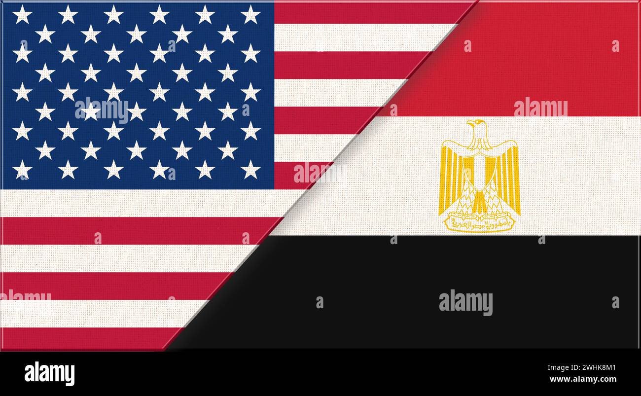Flags of USA and Egypt. American and Egyptian national flags on fabric ...