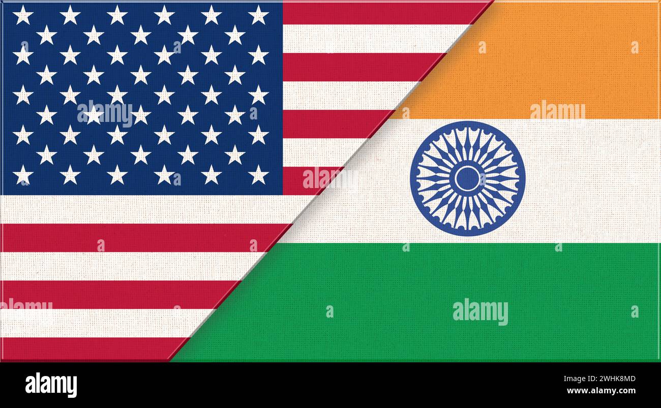 Flags of USA and India. American and Indian national flags on fabric ...