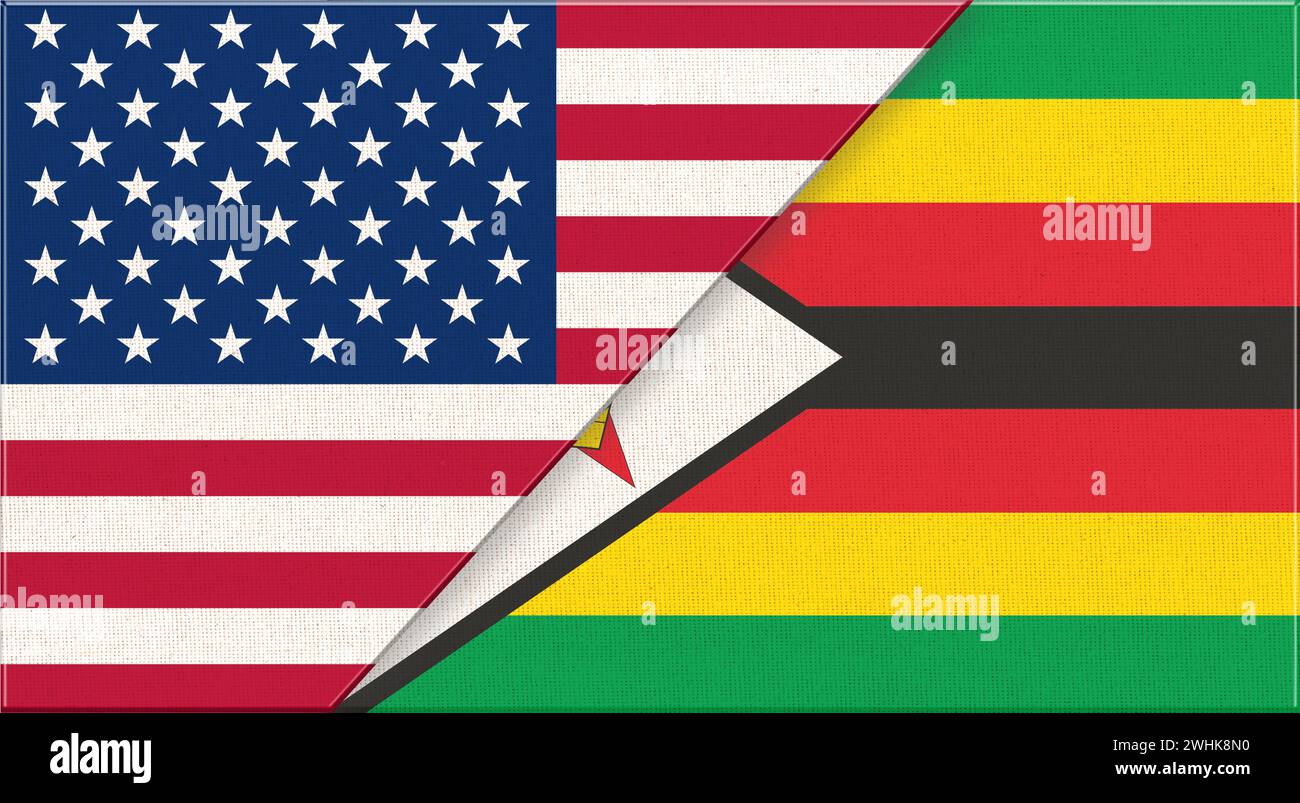 Flags of USA and Zimbabwe. American and Zambian national flags on ...
