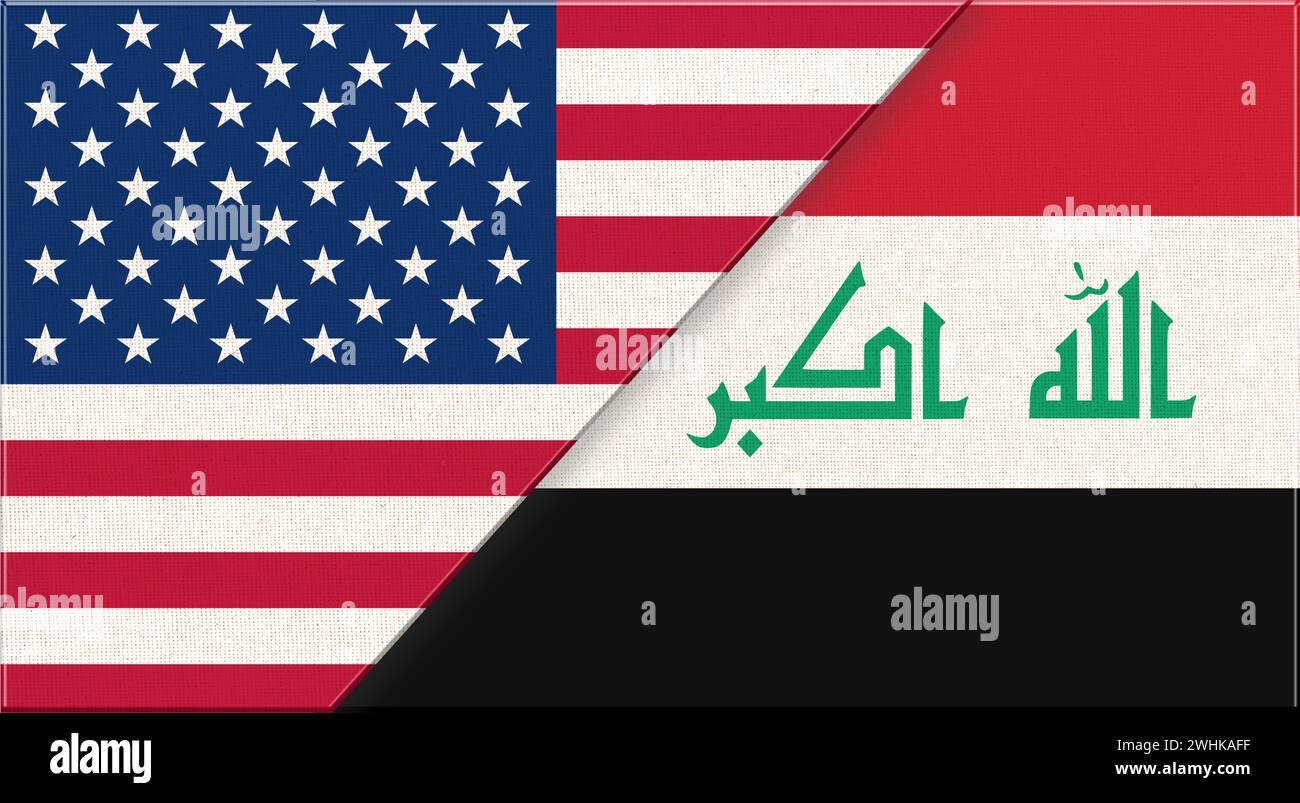 Flags of USA and Iraq. American and Iraqi national flags on fabric ...