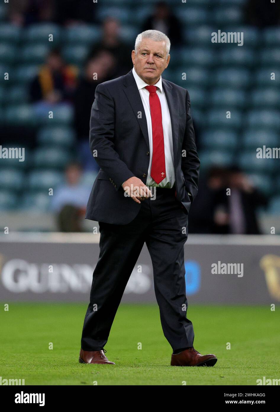 London, England. 10th February, 2024. Wales head coach Warren Gatland ...