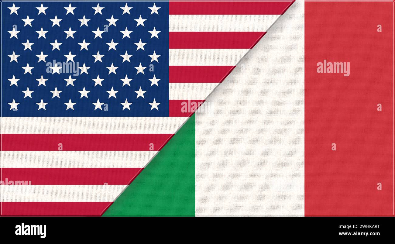 Flag of USA and Italy. American and Spanish flags on fabric texture ...