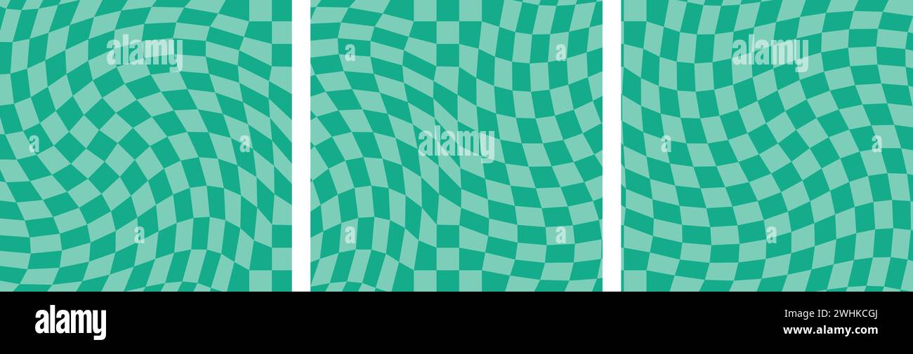 Set of Square Vintage Aesthetic Backgrounds with Groovy Checkered ...